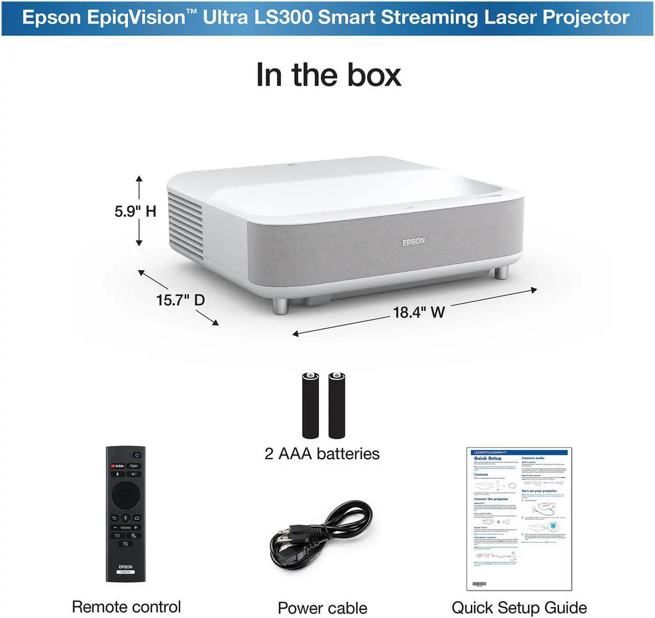 Epson EpiqVision Ultra LS300 Smart Streaming Laser Projector - White ...
