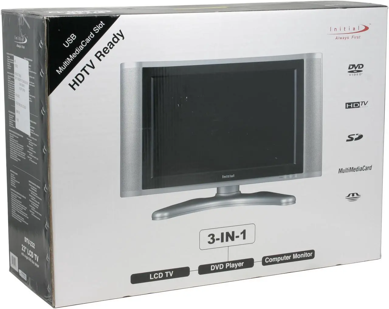 Initial DTV-232 23" Silver LCD HD Monitor TV w/ Built-in DVD Player ...