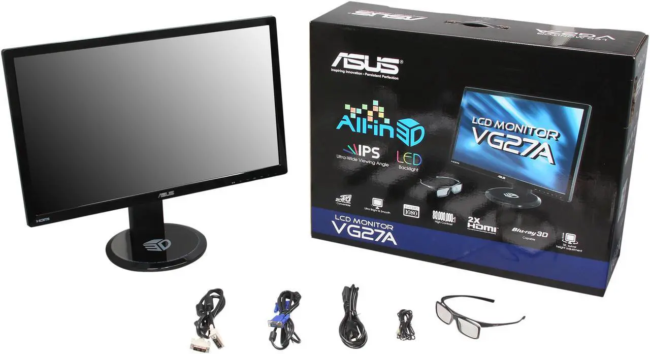 ASUS VG27AH Black 27" 5ms (GTG) HDMI Widescreen 3D IPS LED Monitor 250 ...