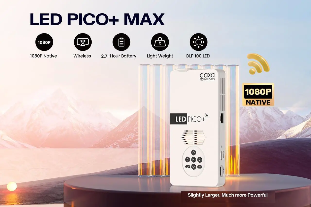 AAXA LED Pico+ MAX Mini Projector, 2.7 Hour Battery, DLP 1080P ...