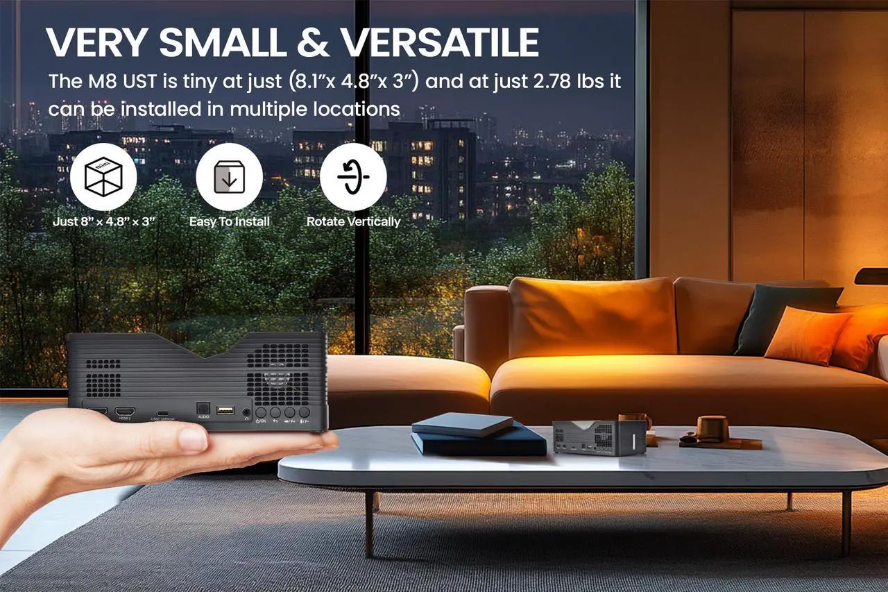 AAXA M8 UST Laser Projector Ultra Short Throw 4K Laser Projector 1100 LD Lumens, BT 5.4, WiFi 6 ...