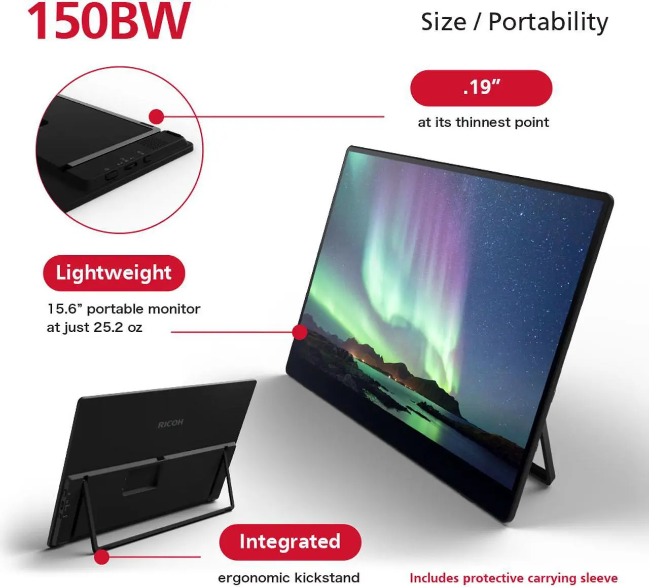 Ricoh 15.6" Portable Monitor 150BW Wireless - 1920 x 1080 - OLED ...