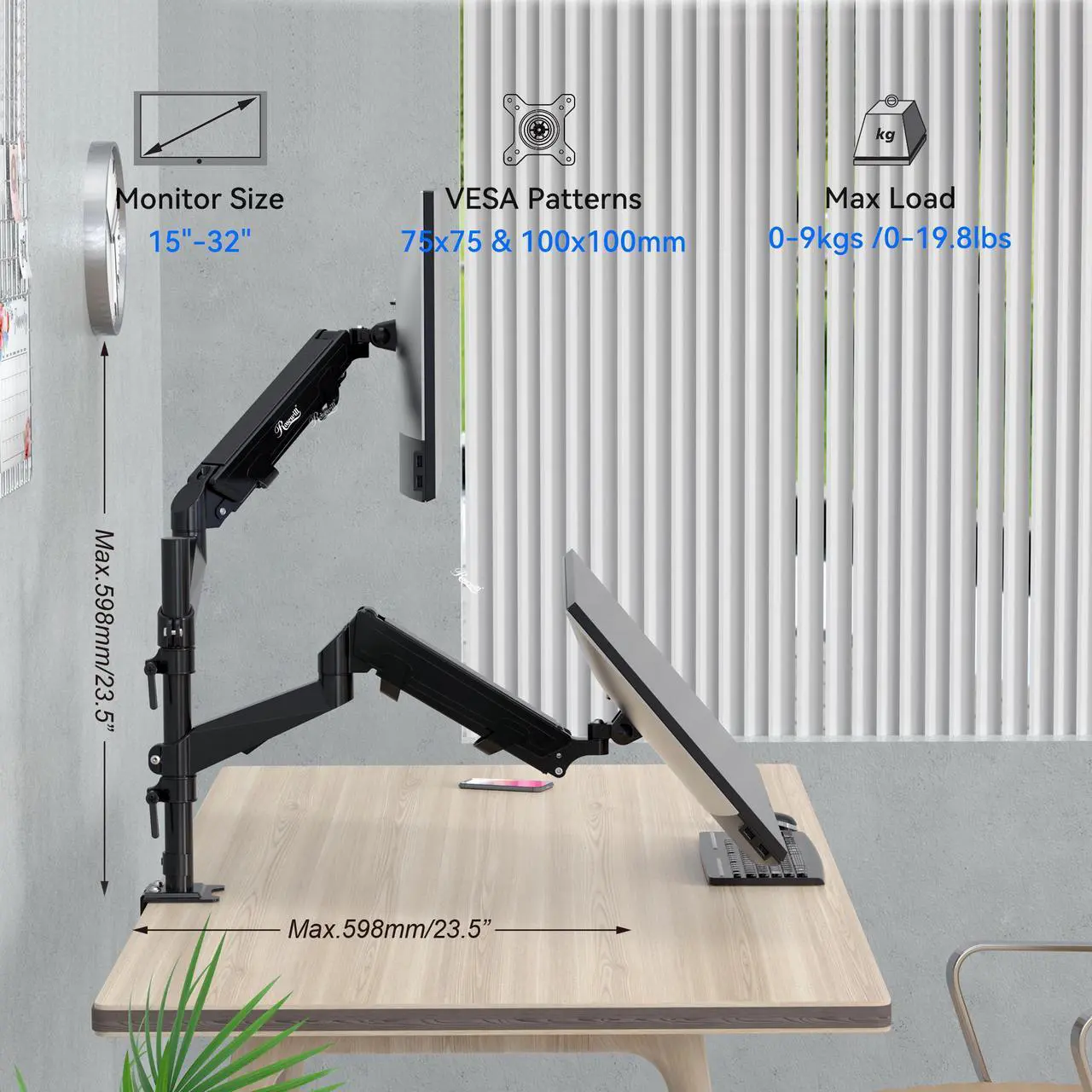 Rosewill Dual Monitor Mount, 15 -32 Inch Monitor Mount 2 Monitors ...