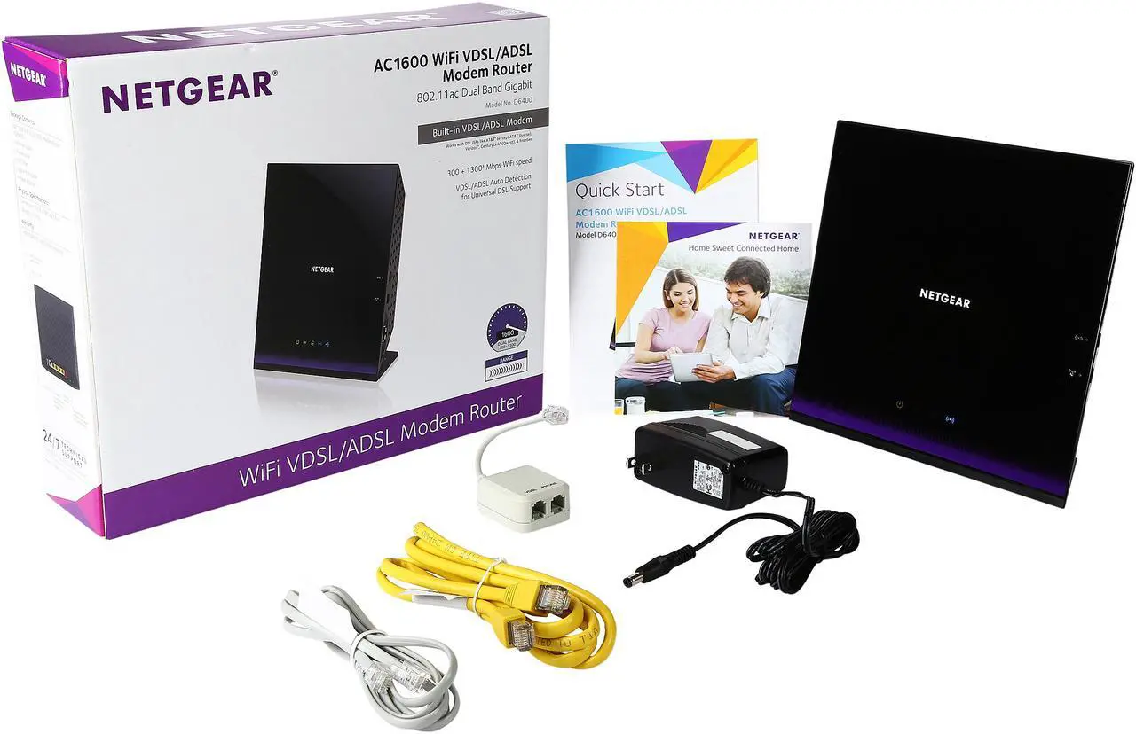 NETGEAR D6400 AC1600 WiFi VDSL / ADSL Modem Dual Band Gigabit Router ...