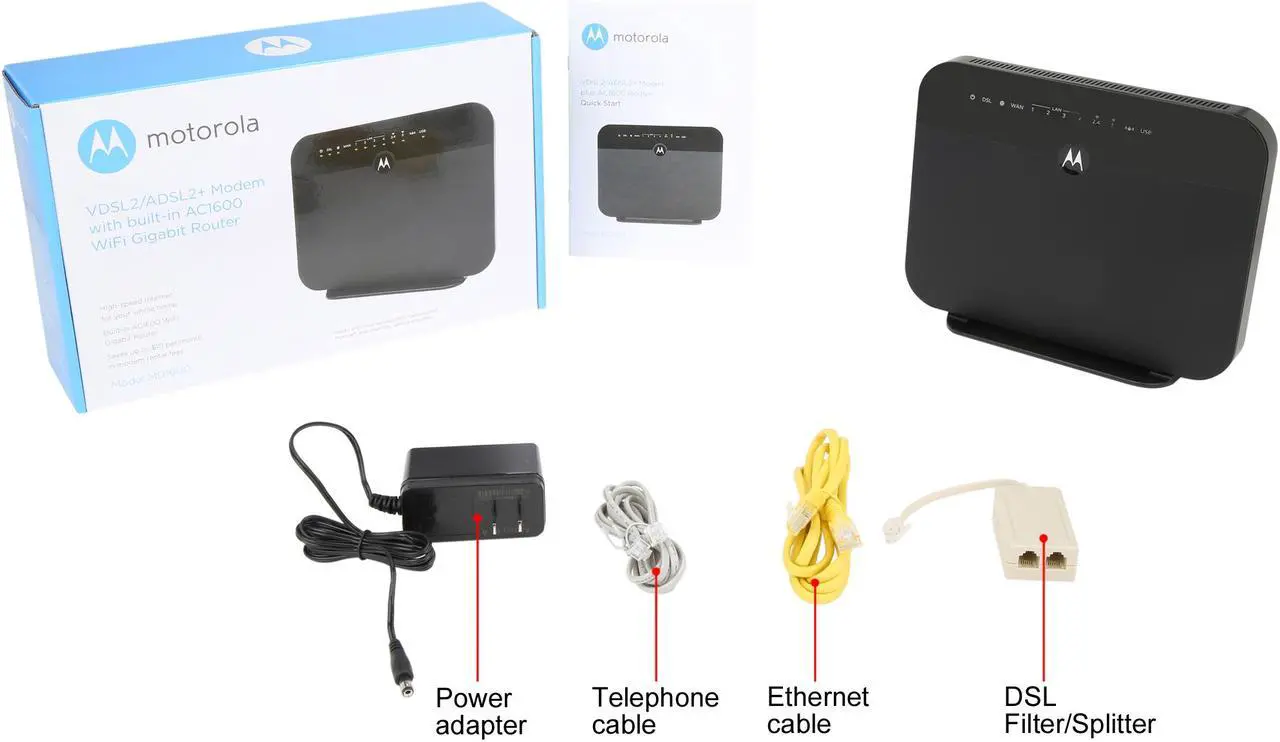 MOTOROLA MD1600-10 VDSL2 / ADSL2+ Modem Plus AC1600 Wi-Fi Gigabit ...
