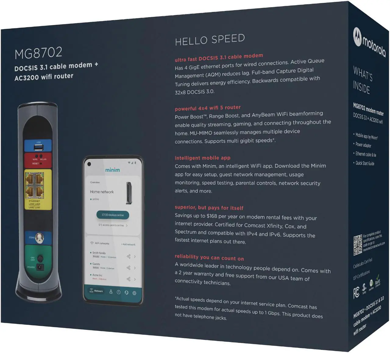 Motorola MG8702 AC3200 Dual-Band DOCSIS 3.1 Gigabit Cable Modem Router ...