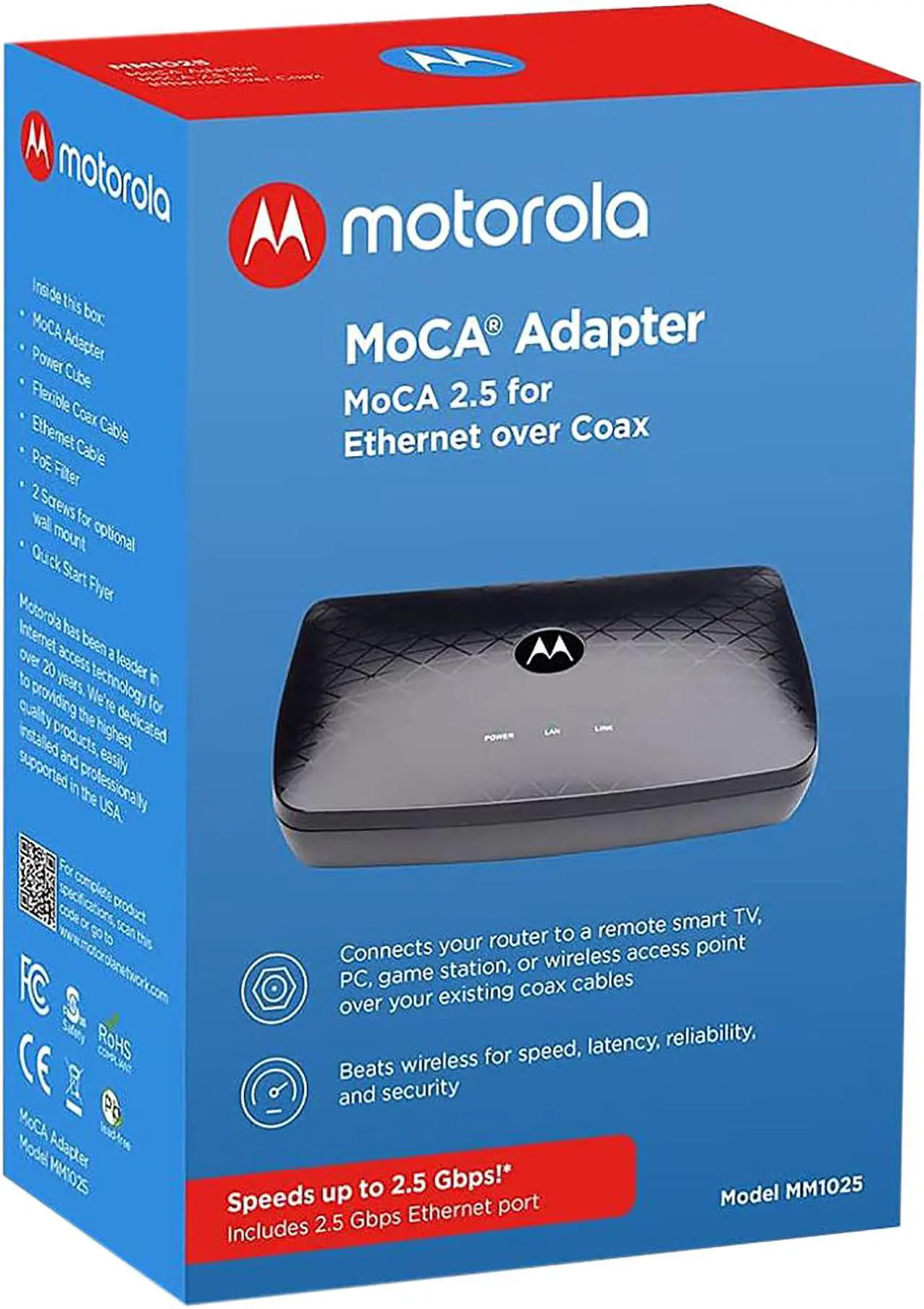 Motorola MoCA 2.5 Adapter for Ethernet Over Coax, 2.5 Gbps Ethernet ...