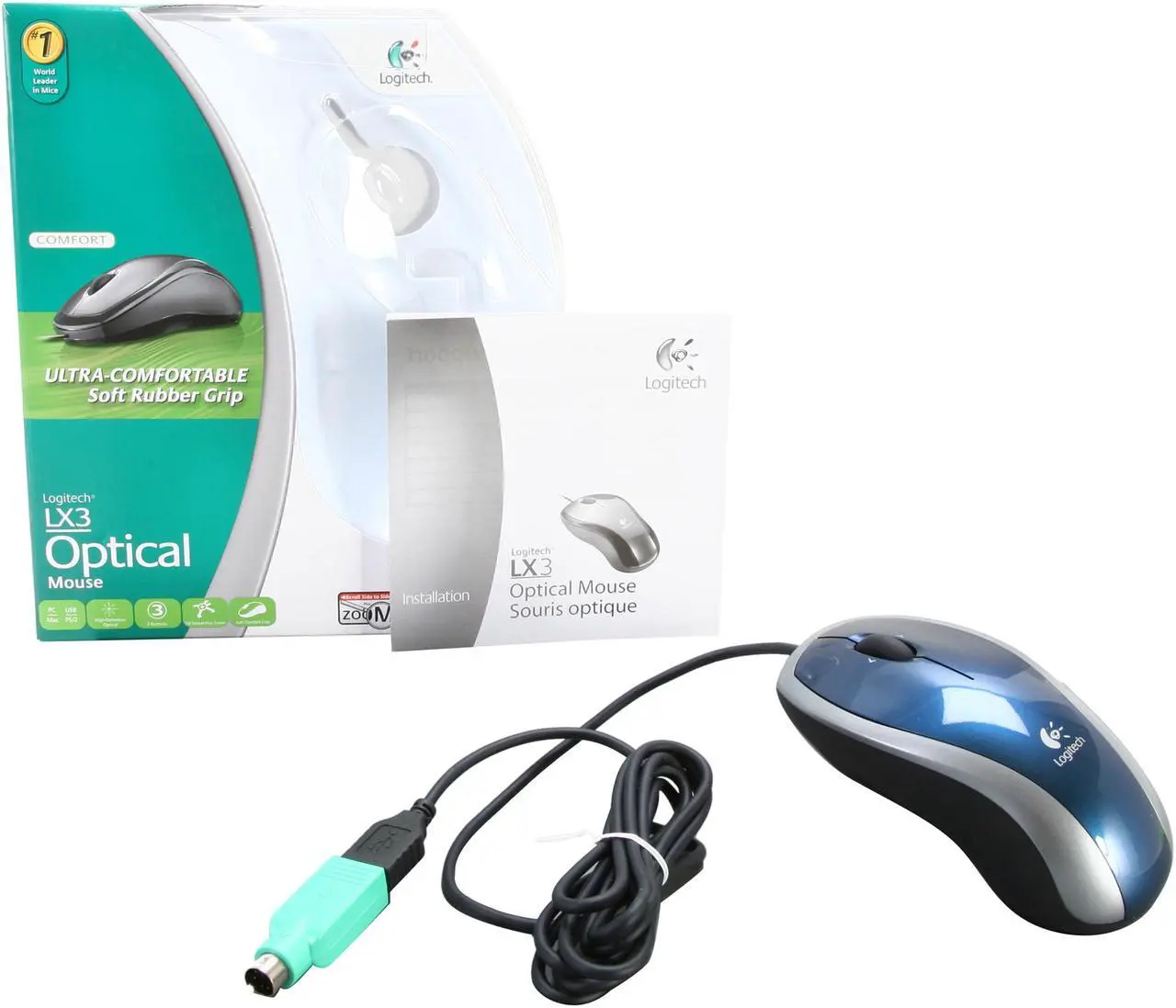 Logitech LX3 Blue & Silver Wired Optical Mouse - Newegg.com