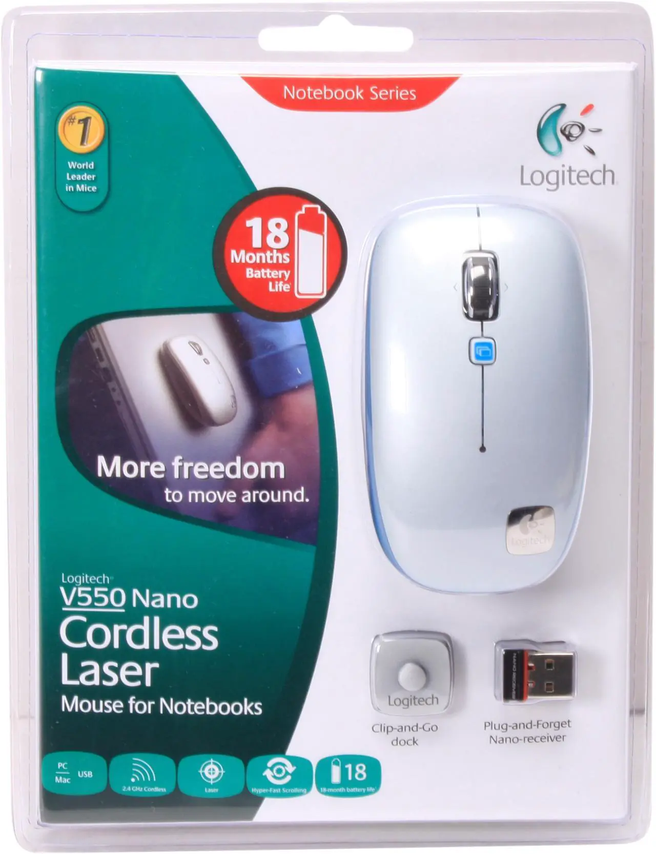 Logitech V550 Nano 2.4 GHz Cordless Laser Mouse for Notebooks - Newegg.com