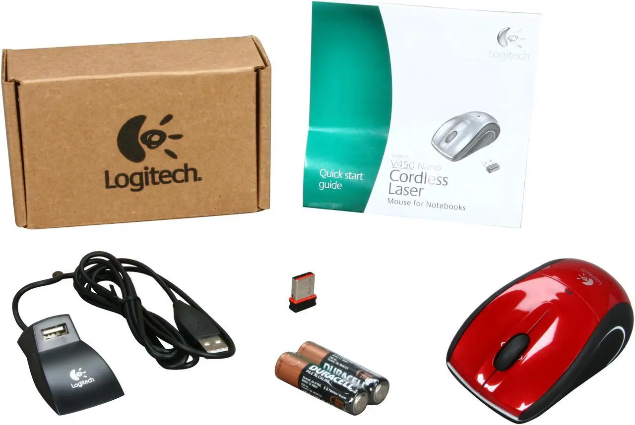 Refurbished: Logitech V450 Nano Red Cordless Laser Mouse for Notebooks ...