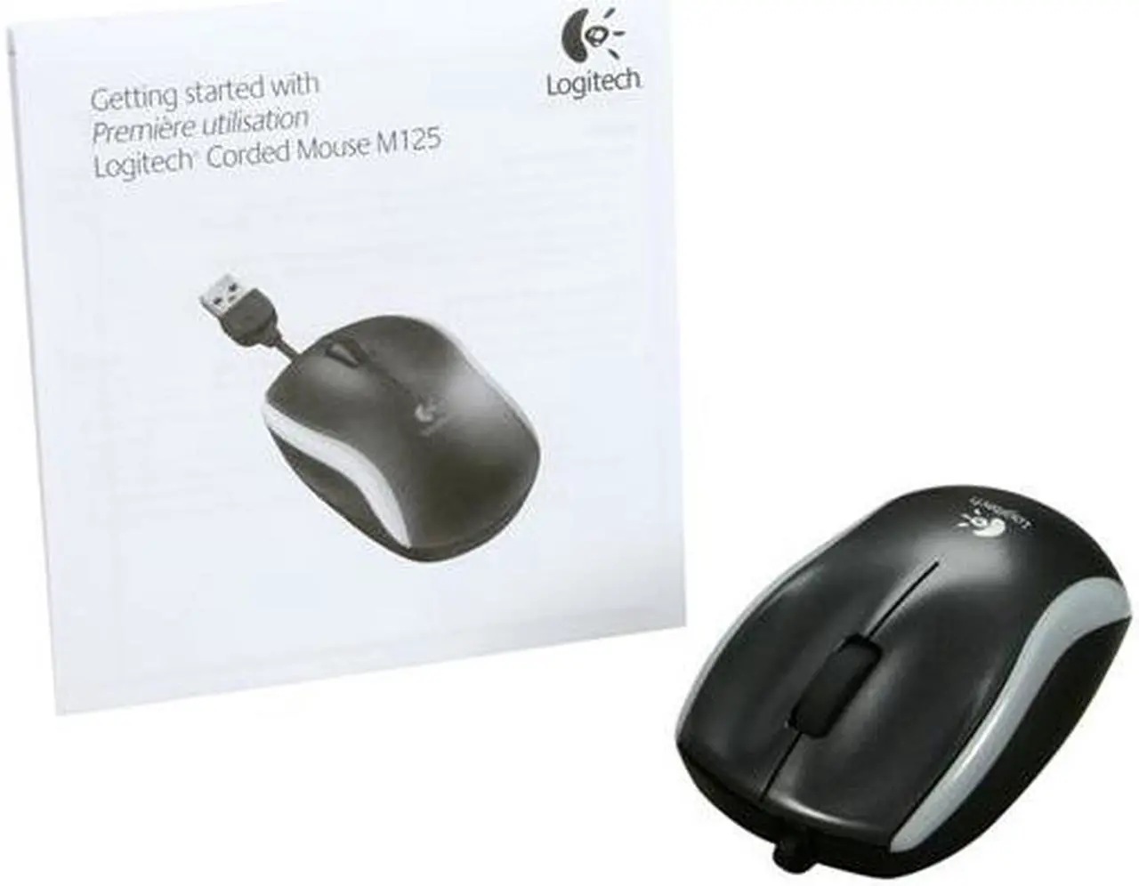Logitech M125 910-001830 Silver Wired Optical Retractable Corded Mouse ...