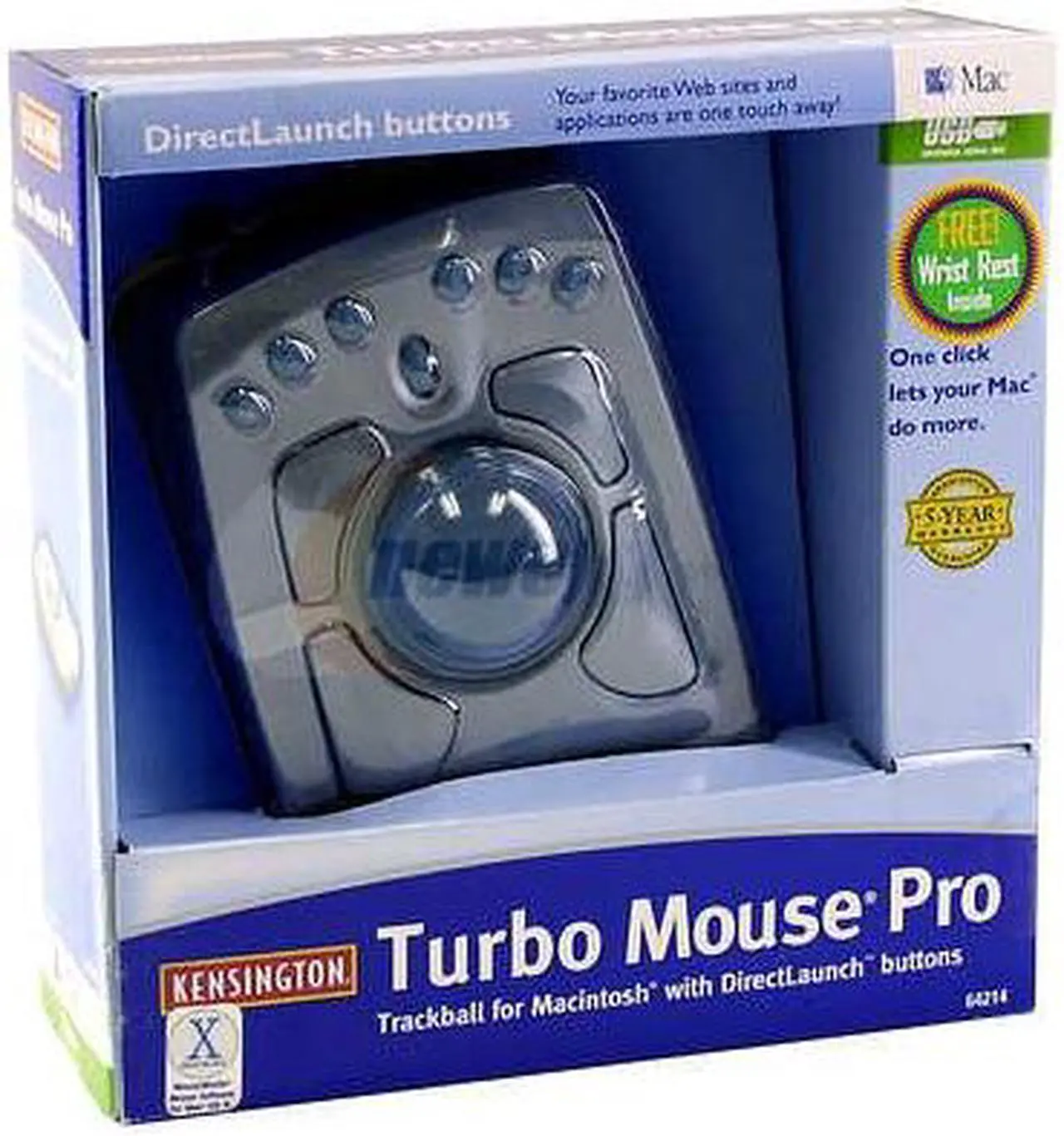 Kensington Turbo Mouse Pro 64214 Silver Trackball TrackBall Mouse ...