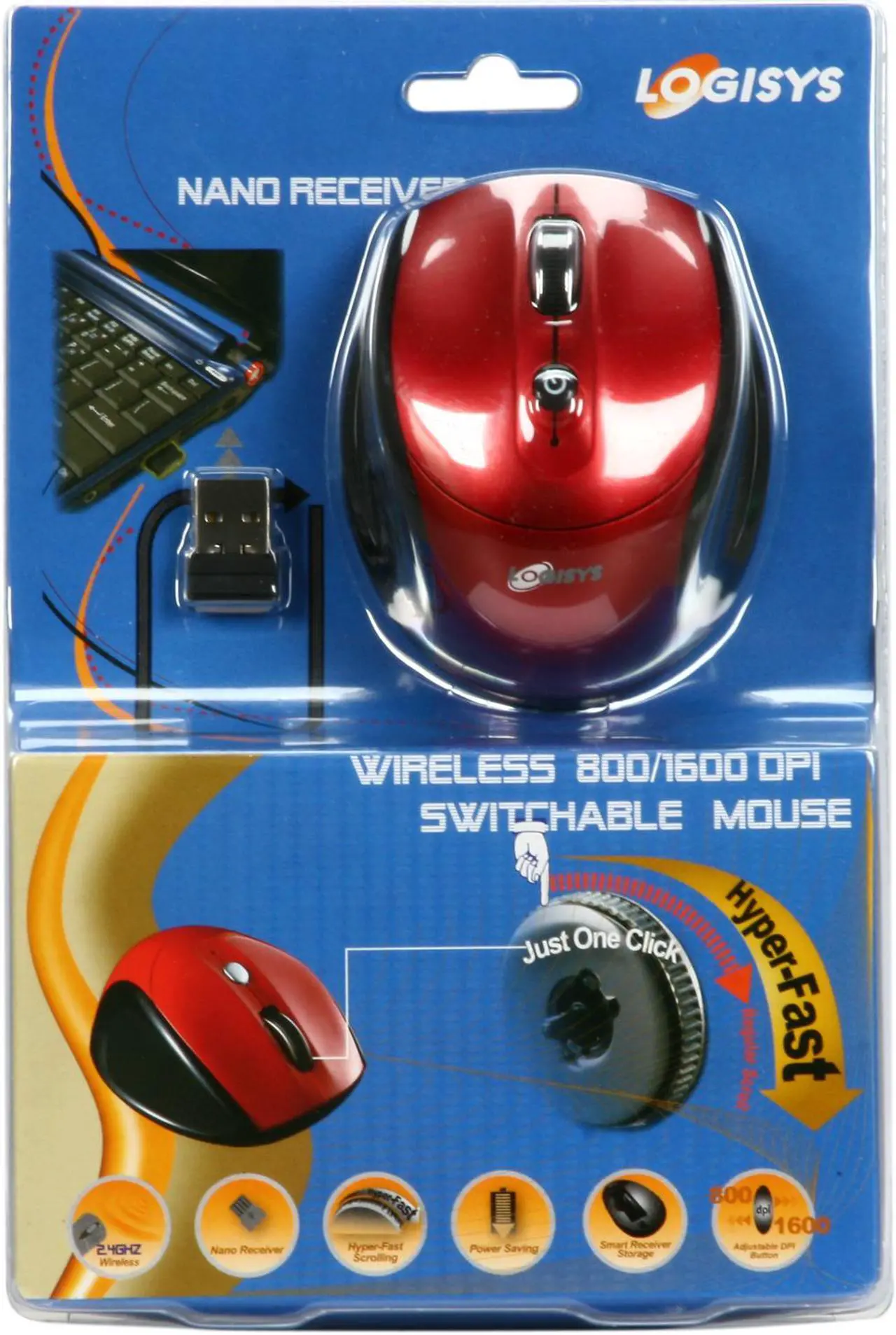 LOGISYS Computer MS6801RD Red RF Wireless Optical 800/1600 DPI ...