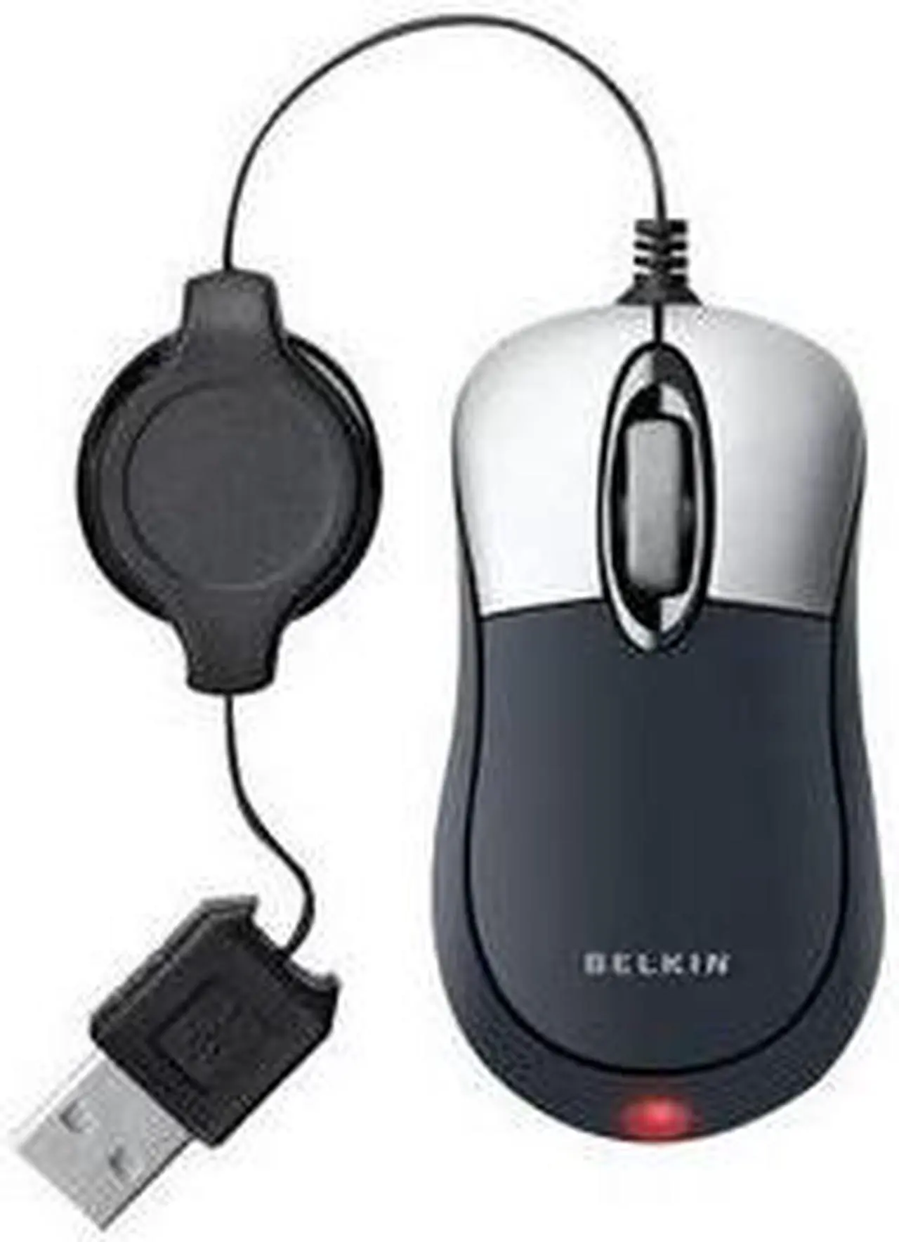 BELKIN F5L016 Silver/Black Wired Optical Retractable Travel Mouse ...