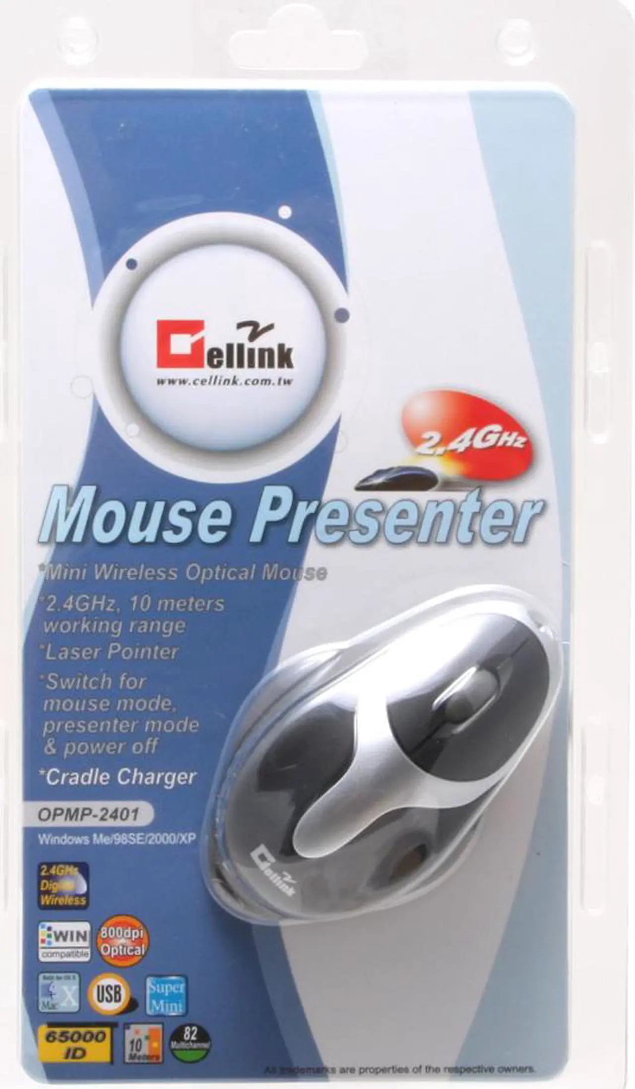Cellink OPMP-2401 Black/Silver RF Wireless Optical Mini Mouse Presenter ...