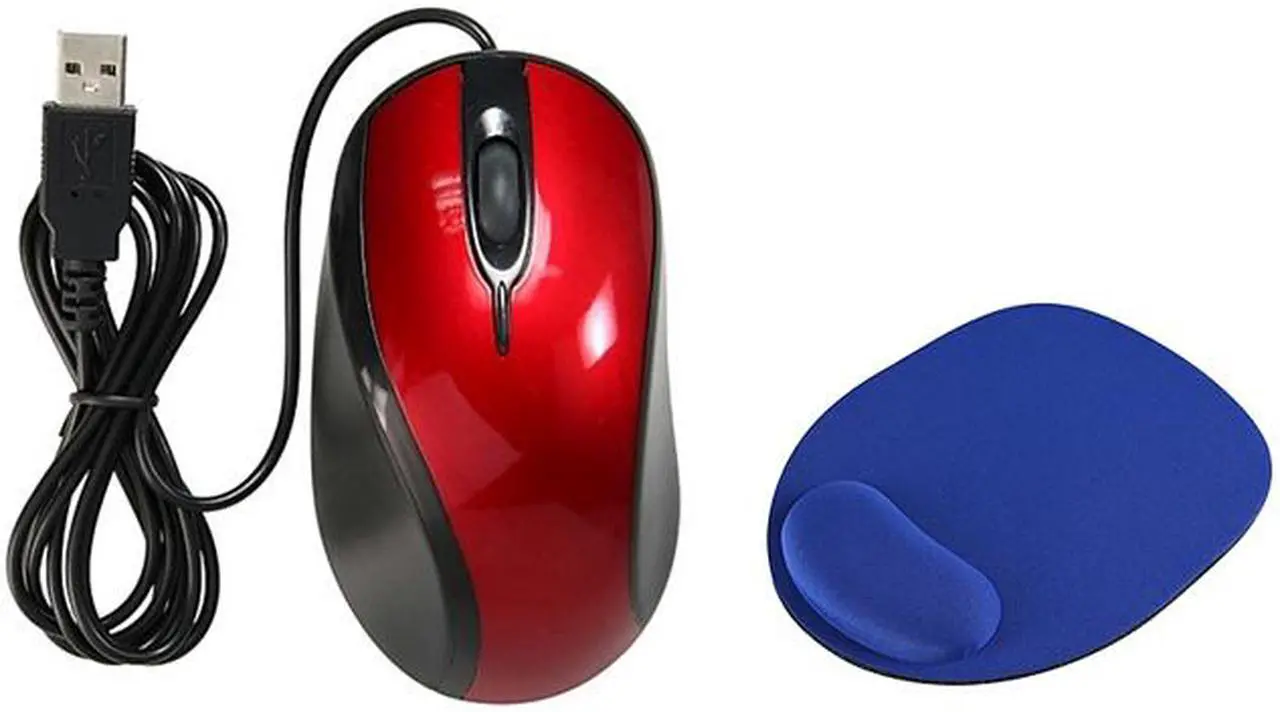 Insten 1042510 Red Wired Optical Ergonomic Mouse + Blue Wrist Comfort ...