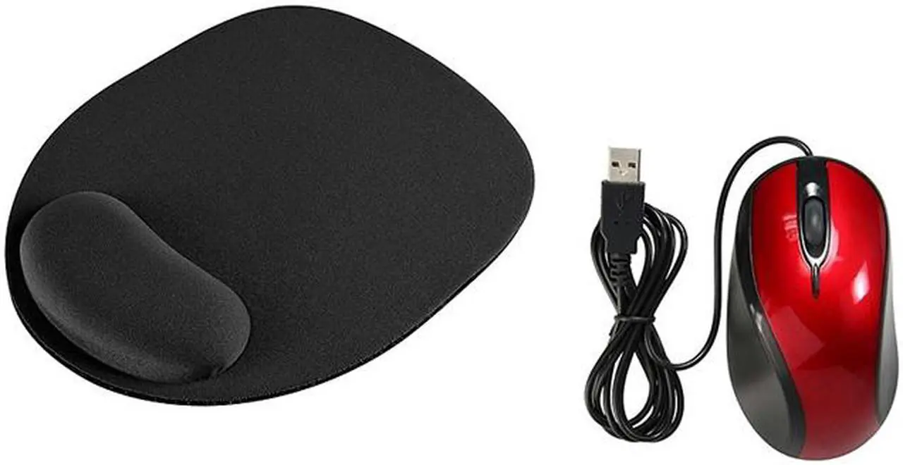 Insten 1042511 Red Wired Optical Ergonomic Mouse + Black Wrist Comfort ...