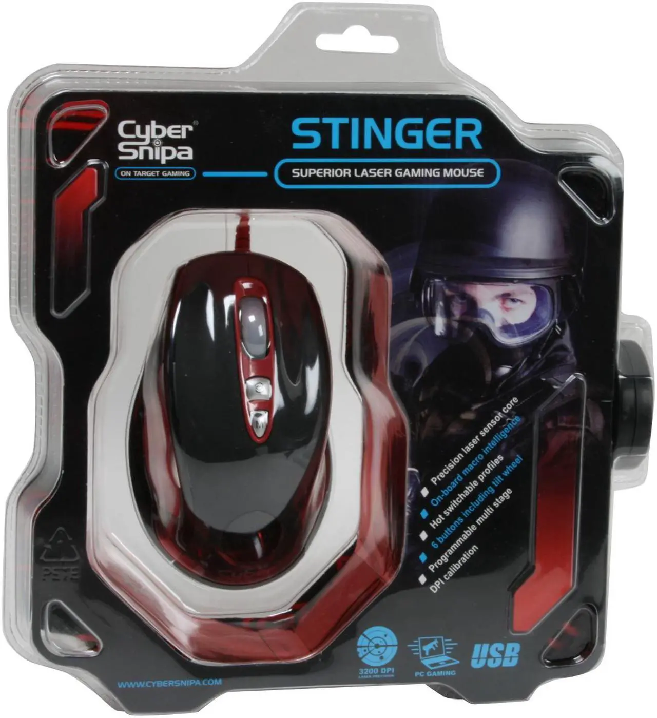 Cyber Snipa CSLMST01 Black/Red Wired Laser Stinger Mouse - Newegg.com