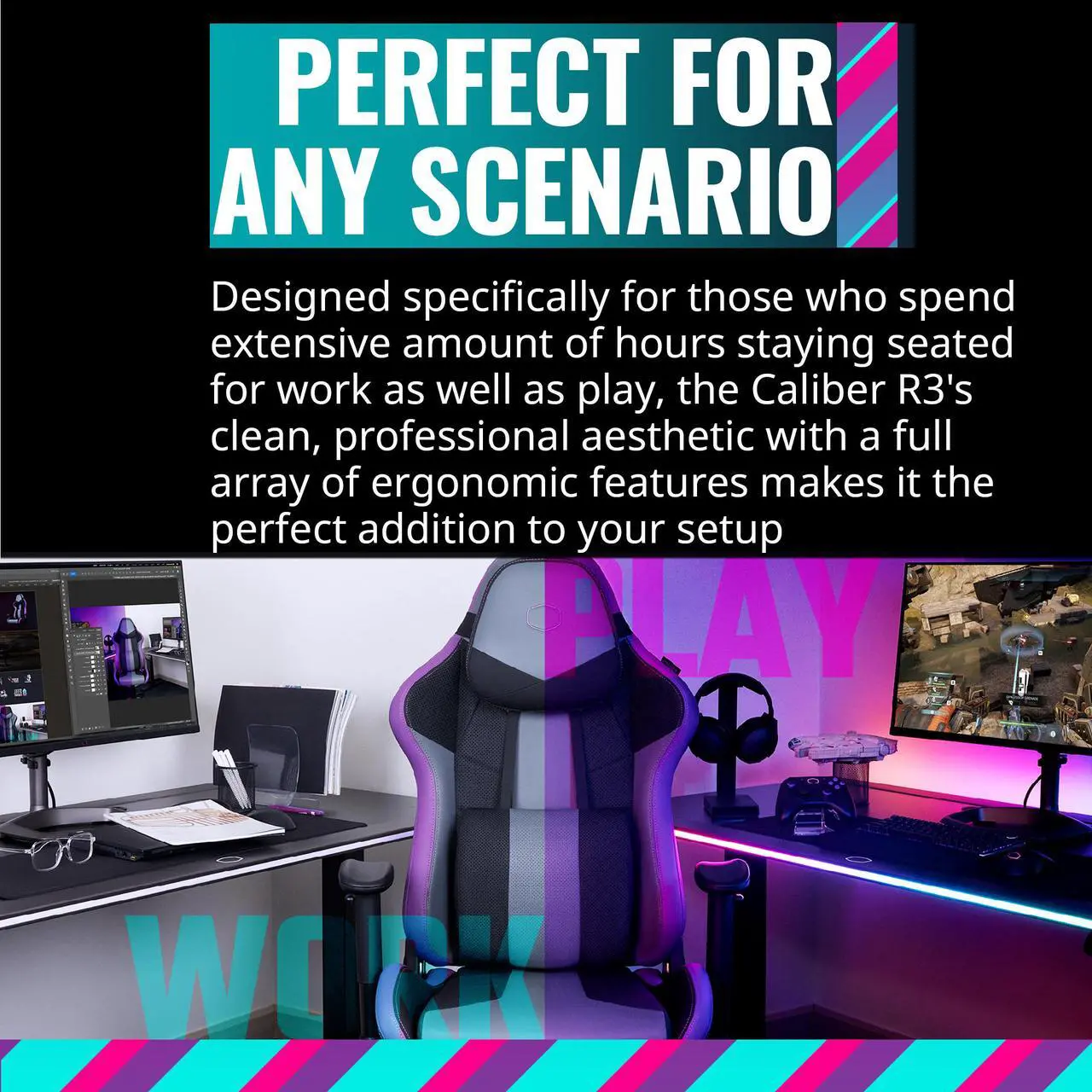 Cooler Master Caliber R3 Gaming Chair Black Ergonomic 360° Swivel, 180 ...