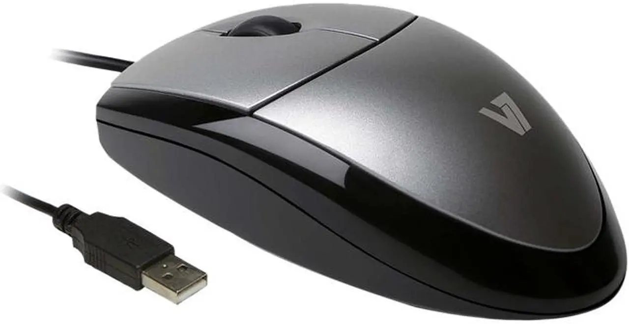 V7 Full size USB Optical Mouse MV3000010-5NC Silver/Black Wired Optical ...