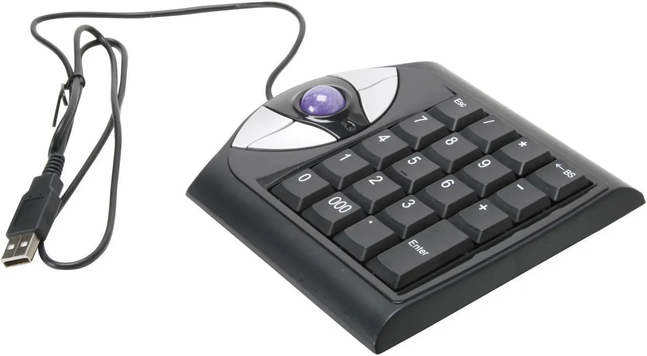 AVS Gear EZ-KT-1911 Black Wired 2-in-1 Trackball Mouse & Numerical ...