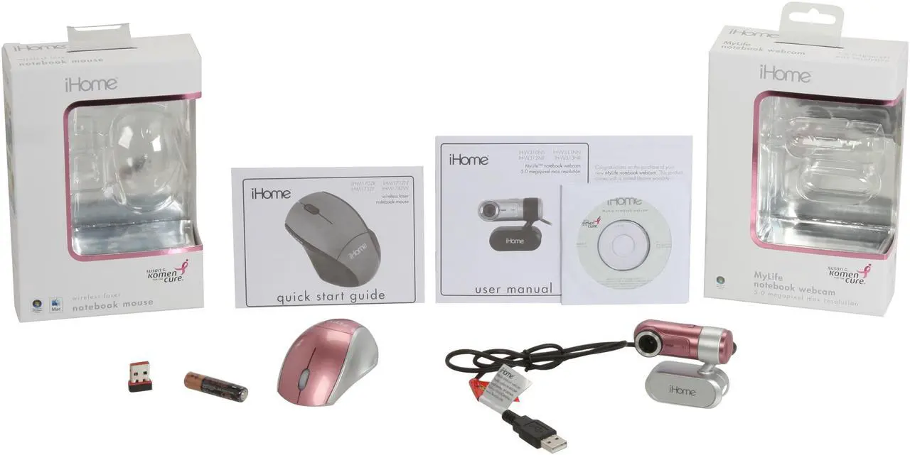 iHome IH-B911NP Pink 2.4 GHz Wireless Laser Mouse / Webcam Bundle ...