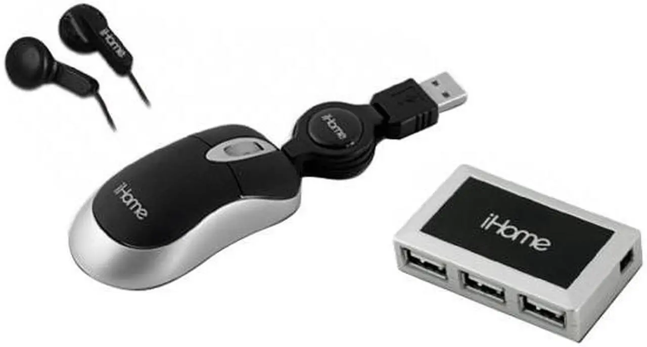 iHome IH-B934NB Black Wired Optical Retractable Netbook Mouse, 4-Port ...