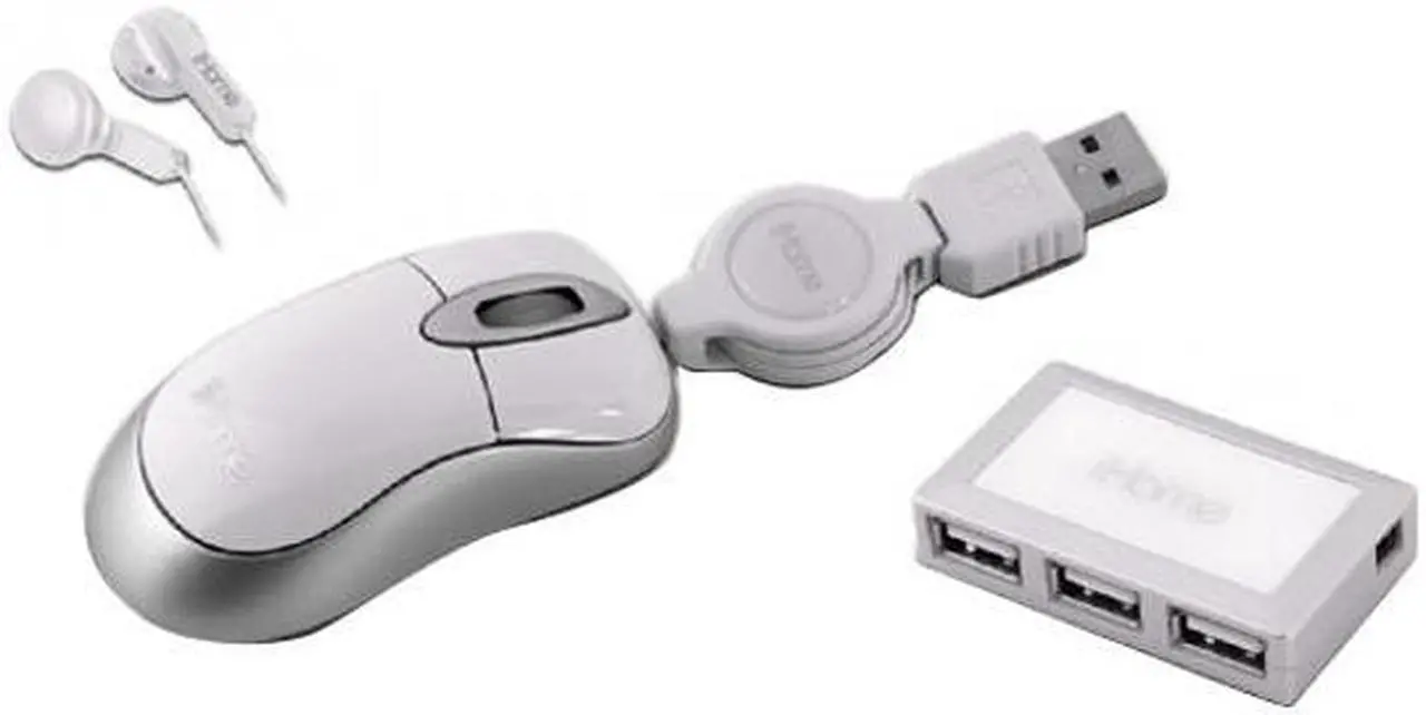iHome IH-B935NW White Wired Optical Netbook Mouse, 4-Port USB 2.0 Hub ...
