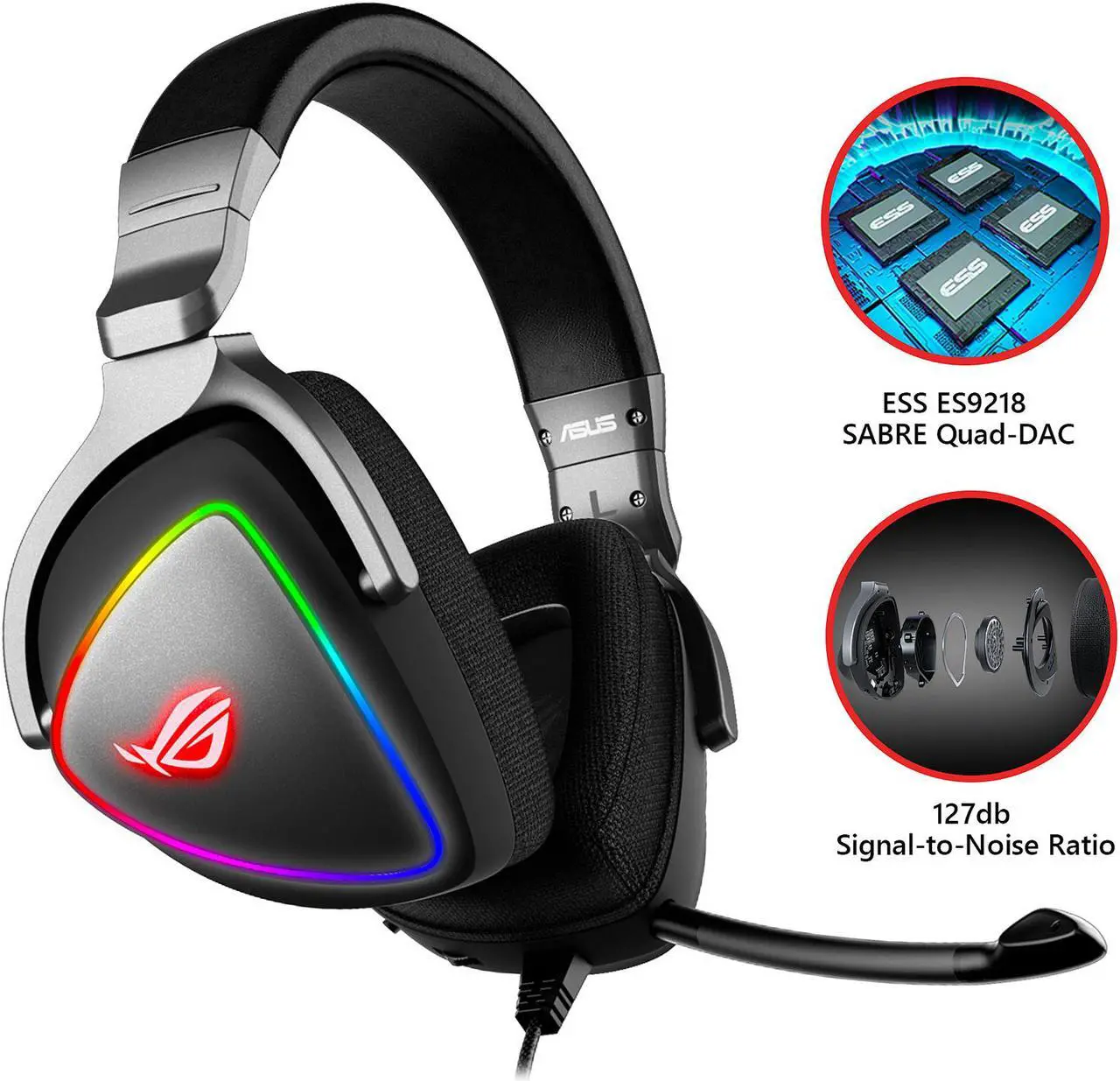 ASUS ROG Delta RGB gaming headset with Hi-Res ESS Quad-DAC, circular ...