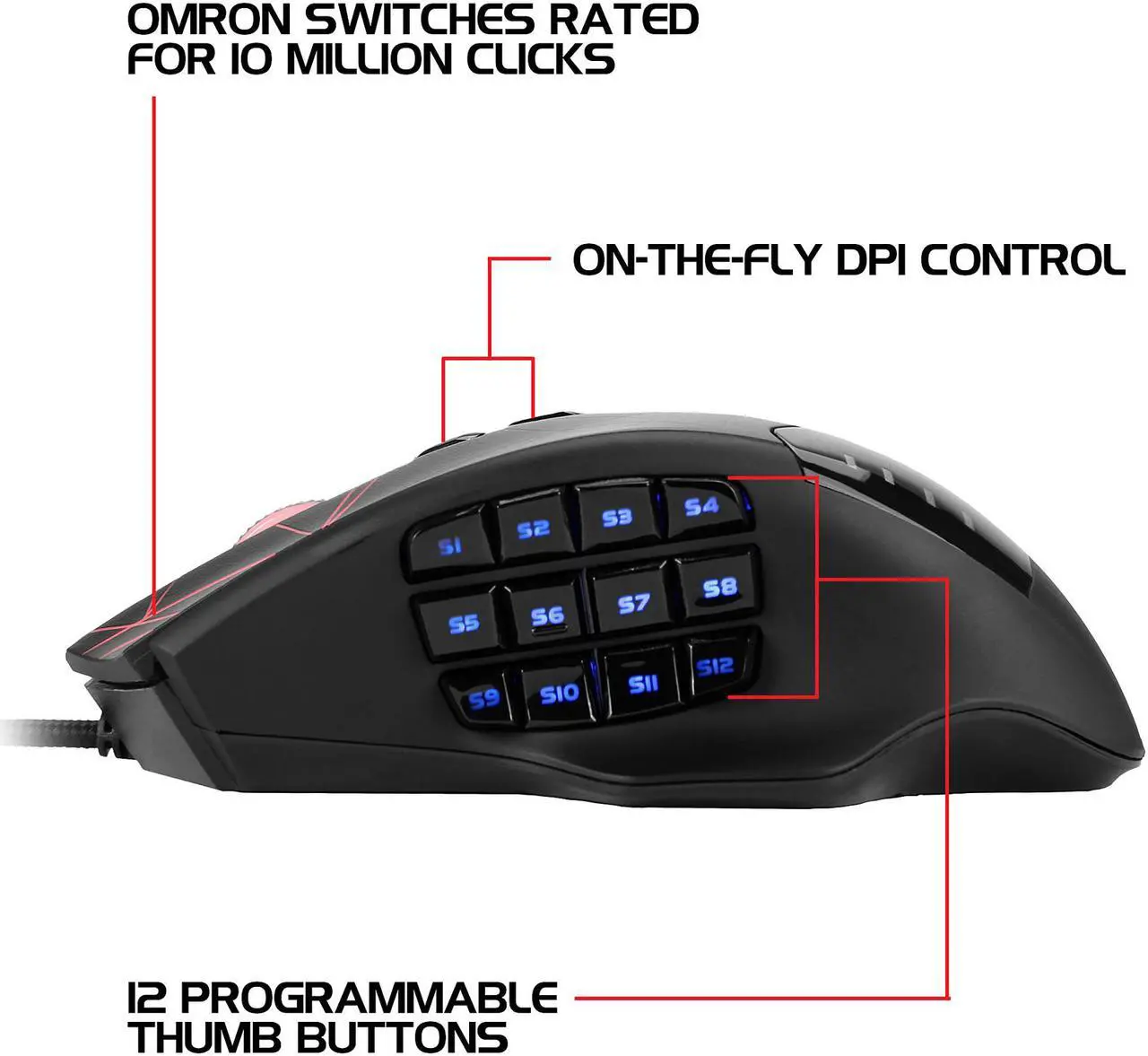 ENHANCE Theorem MOBA Gaming Mouse - 12 Programmable Buttons for MMO ...