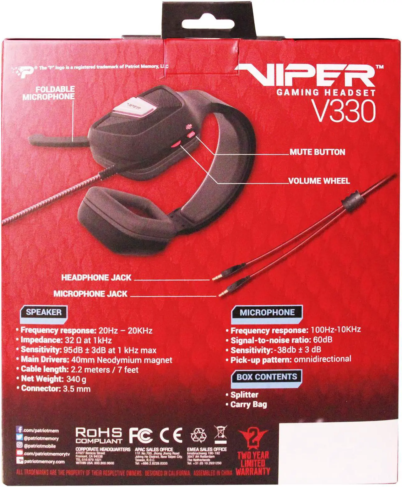 Patriot Viper Gaming V330 Closed Back High Definition Stereo Gaming ...