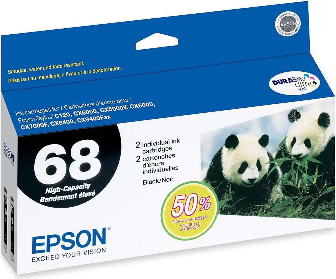 EPSON 68 (T068120-D2) Dual Pack High-Capacity Ink Cartridges Black ...