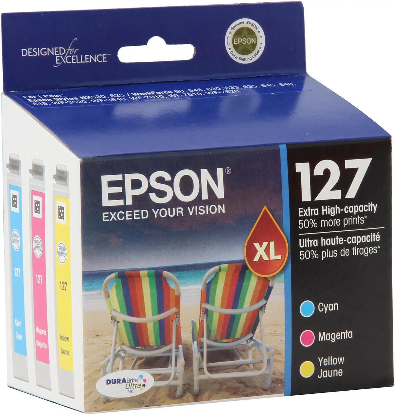 EPSON 127 (T127520) Extra High-Capacity Ink Cartridge Multi-Pack Cyan ...