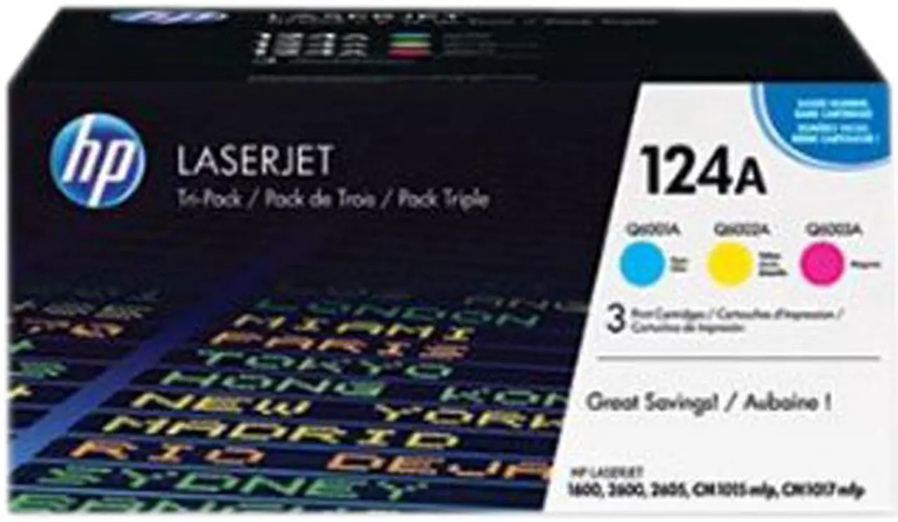 HP 124A Cyan/Magenta/Yellow Tri-pack LaserJet Toner Cartridges (CE257A ...