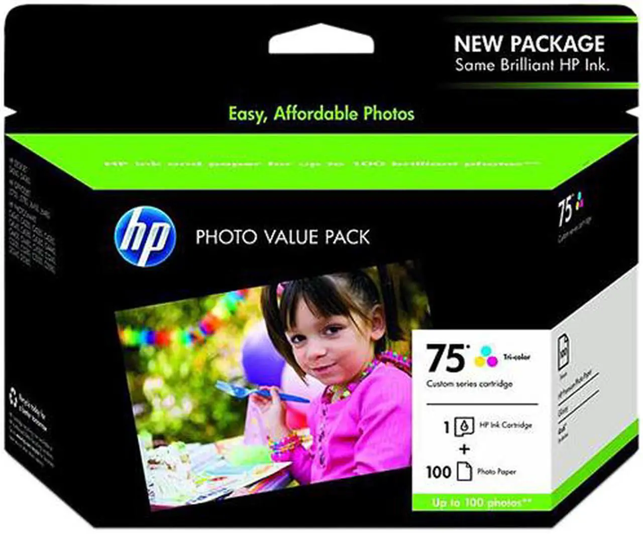 HP 75 Tri-Color Ink Cartridge with 100 sheet Photo Value Pack (CG501AN ...