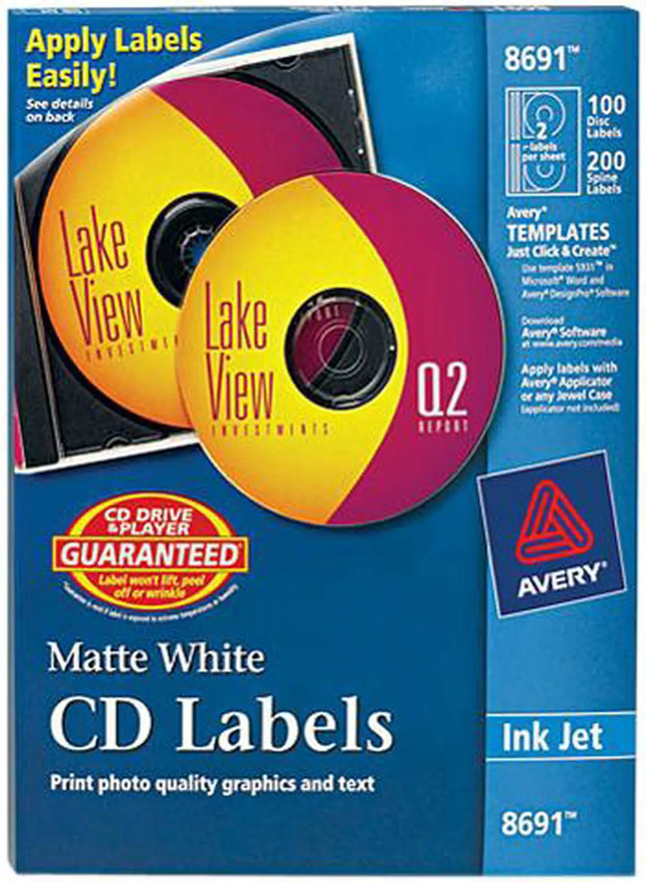 Avery CD Labels, Matte White, 100 Face Labels/200 Spine Labels (8691 ...
