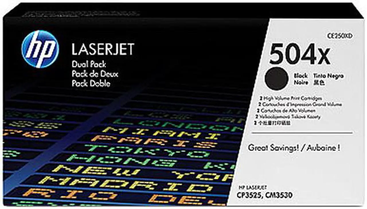 HP 504X Black Dual Pack LaserJet Toner Cartridges (CE250XD) - Newegg.com