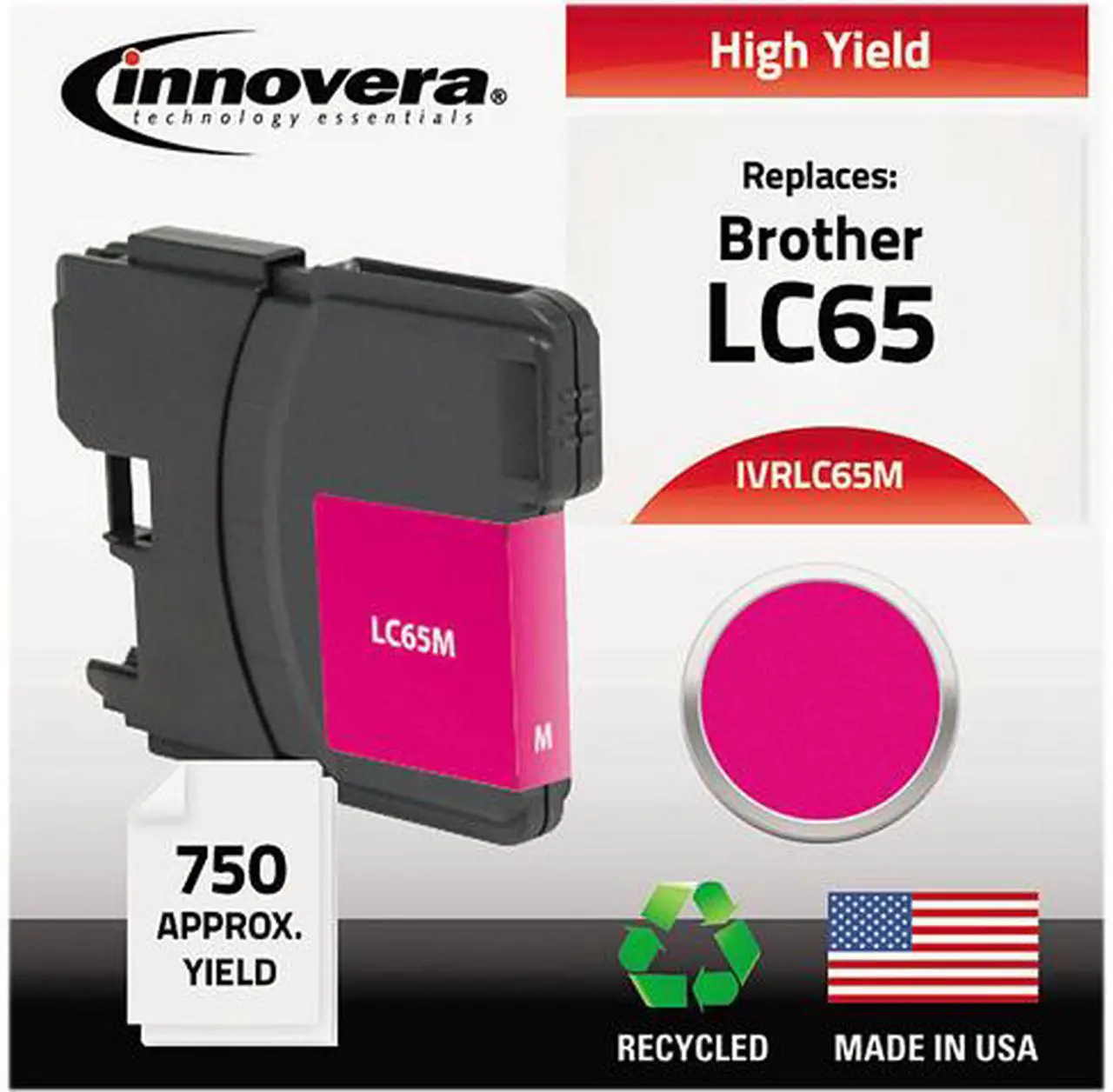 Innovera IVRLC65M Magenta Ink Cartridge, Replacement for Brother LC61M ...