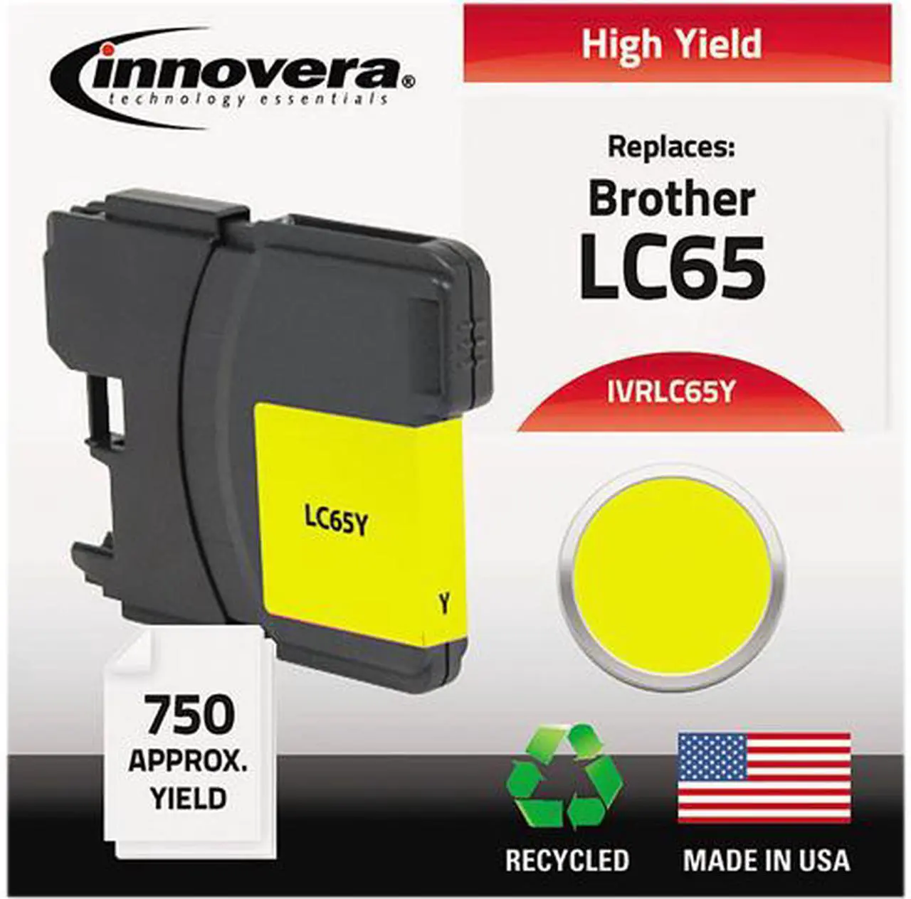 Innovera IVRLC65Y Yellow Ink Cartridge, Replacement for Brother LC61Y ...