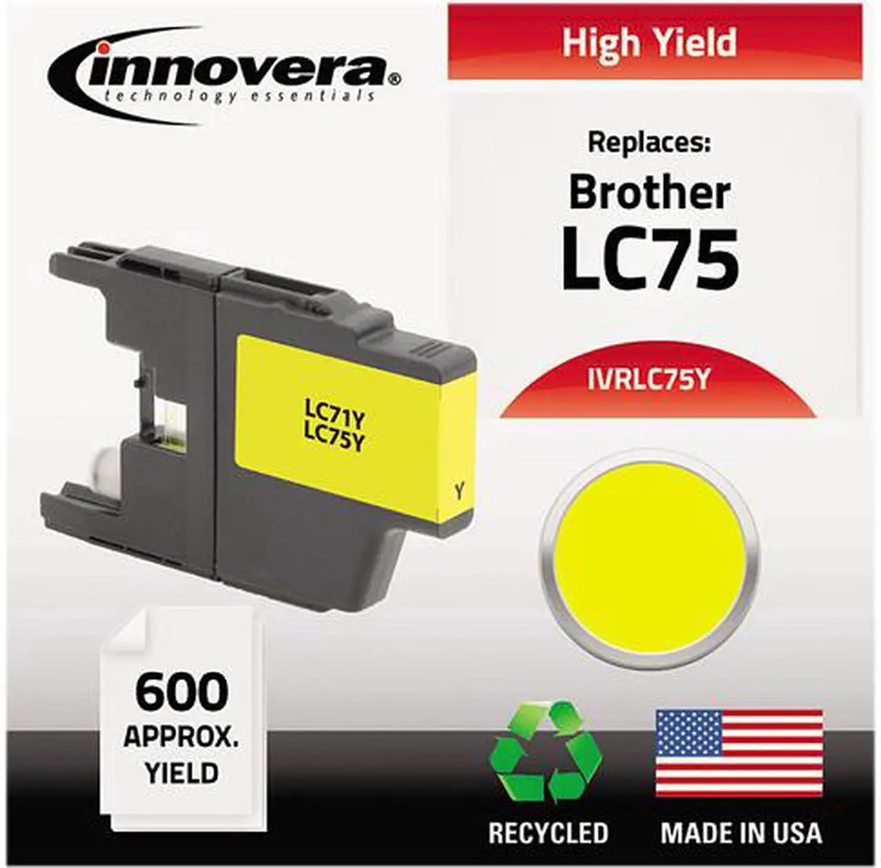 Innovera IVRLC75Y Yellow Ink Cartridge, Replacement for Brother LC71Y ...