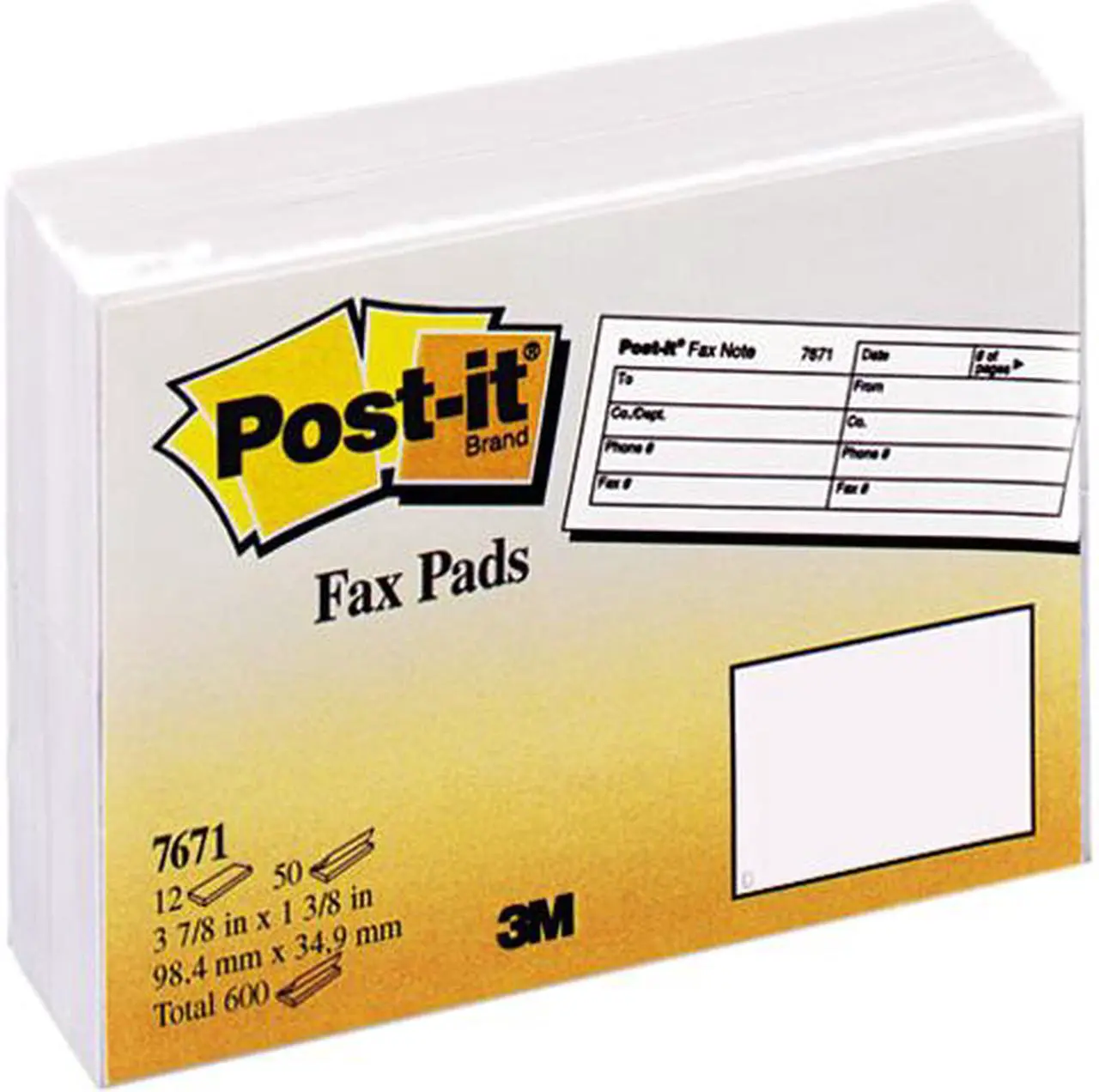 Post-it 7671 Fax Transmittal Notes,1-1/2 x 4, White, 12 50-Sheet Pads ...