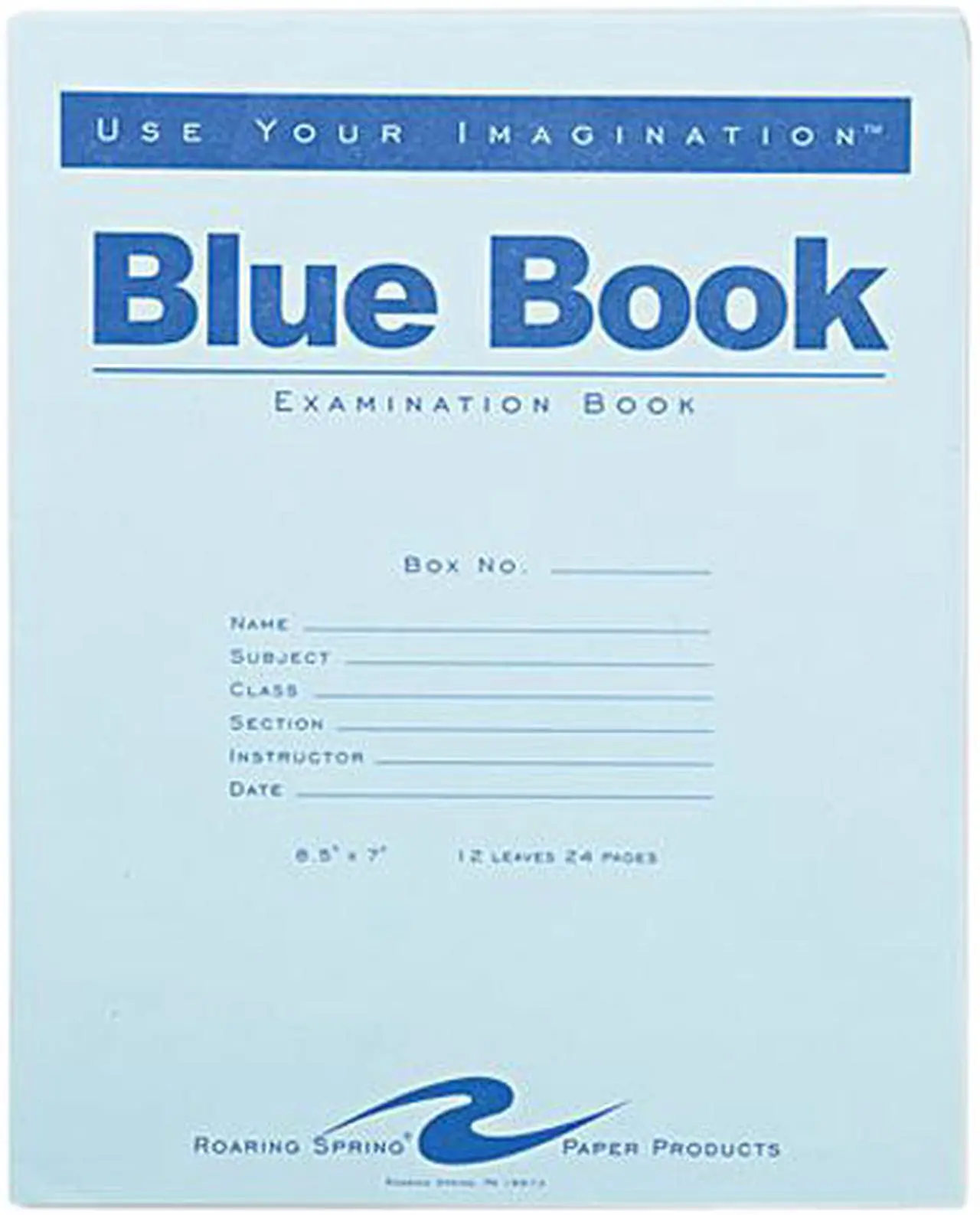 Roaring Spring 77513 Exam Blue Book, Wide Rule, 8-1/2 x 7, White, 12 ...