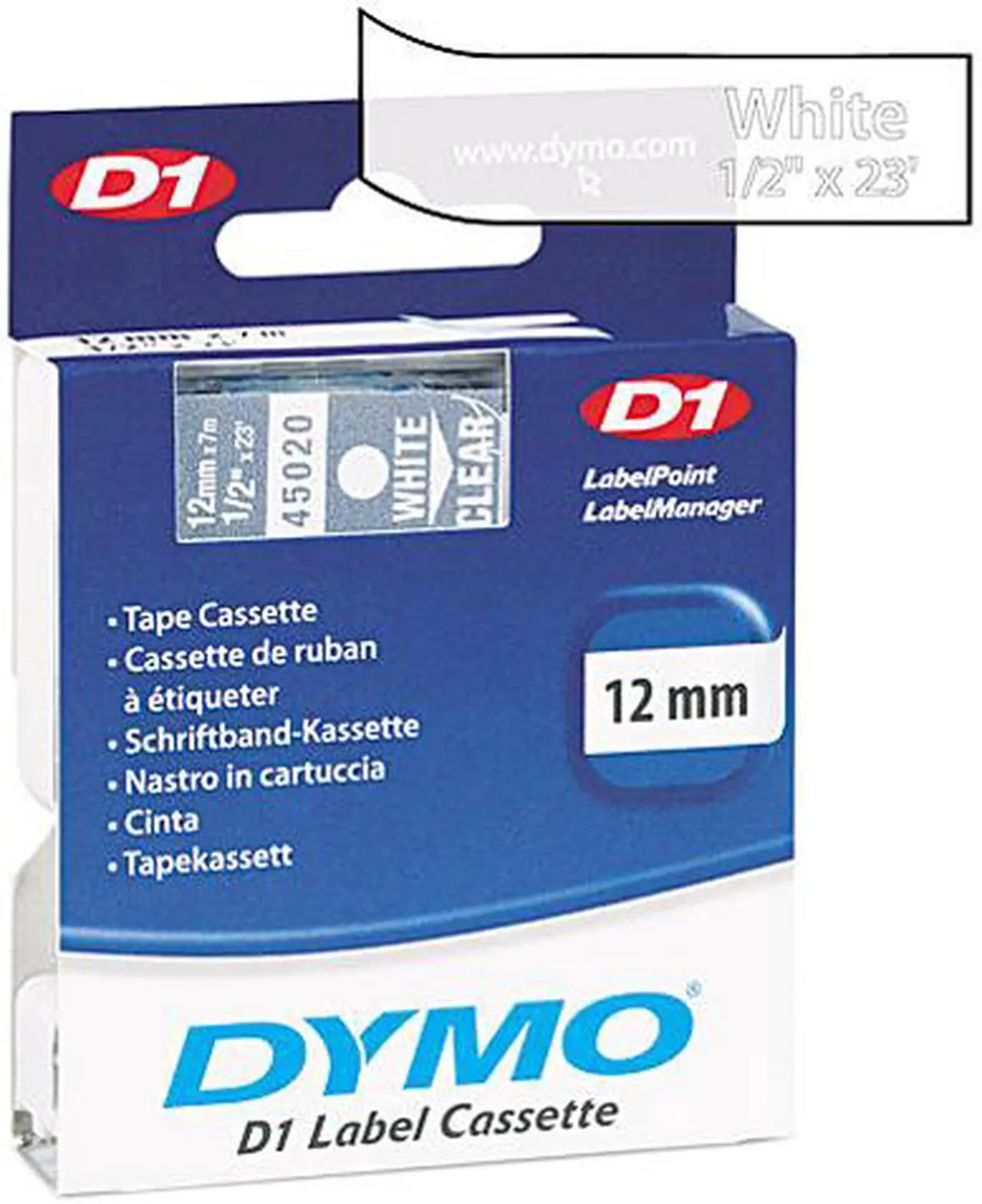 DYMO 45020 D1 Standard Tape Cartridge for Dymo Label Makers, 1/2in x ...