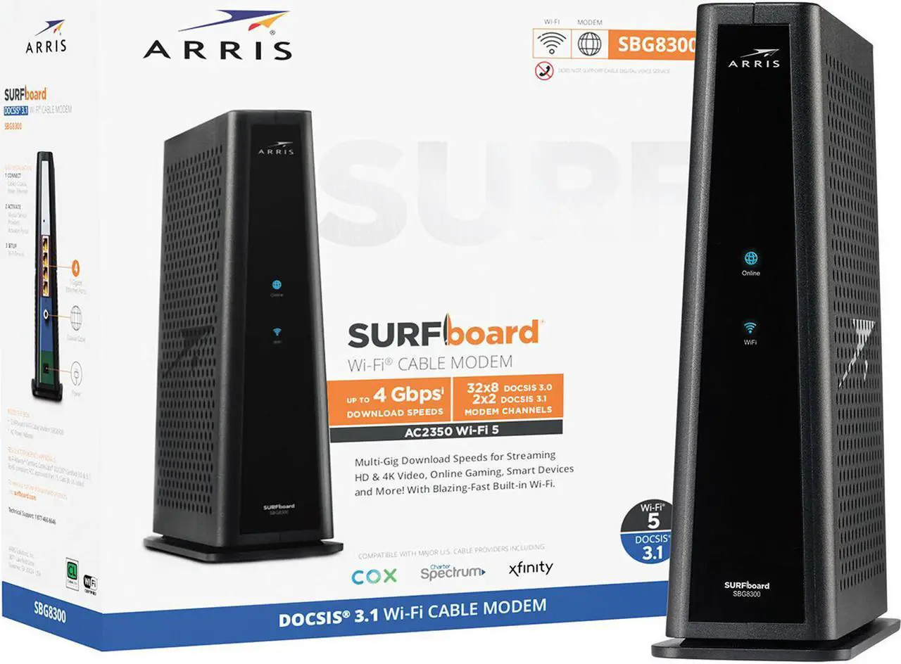 Arris SBG8300 SURFboard® DOCSIS® 3.1 Gigabit Cable Modem & Wi-Fi ...