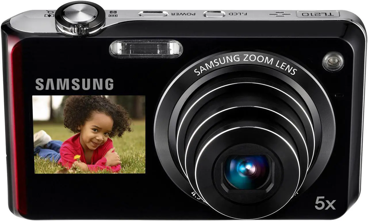 SAMSUNG DualView TL210 Black/Red 12.2 MP 27mm Wide Angle Digital Camera ...