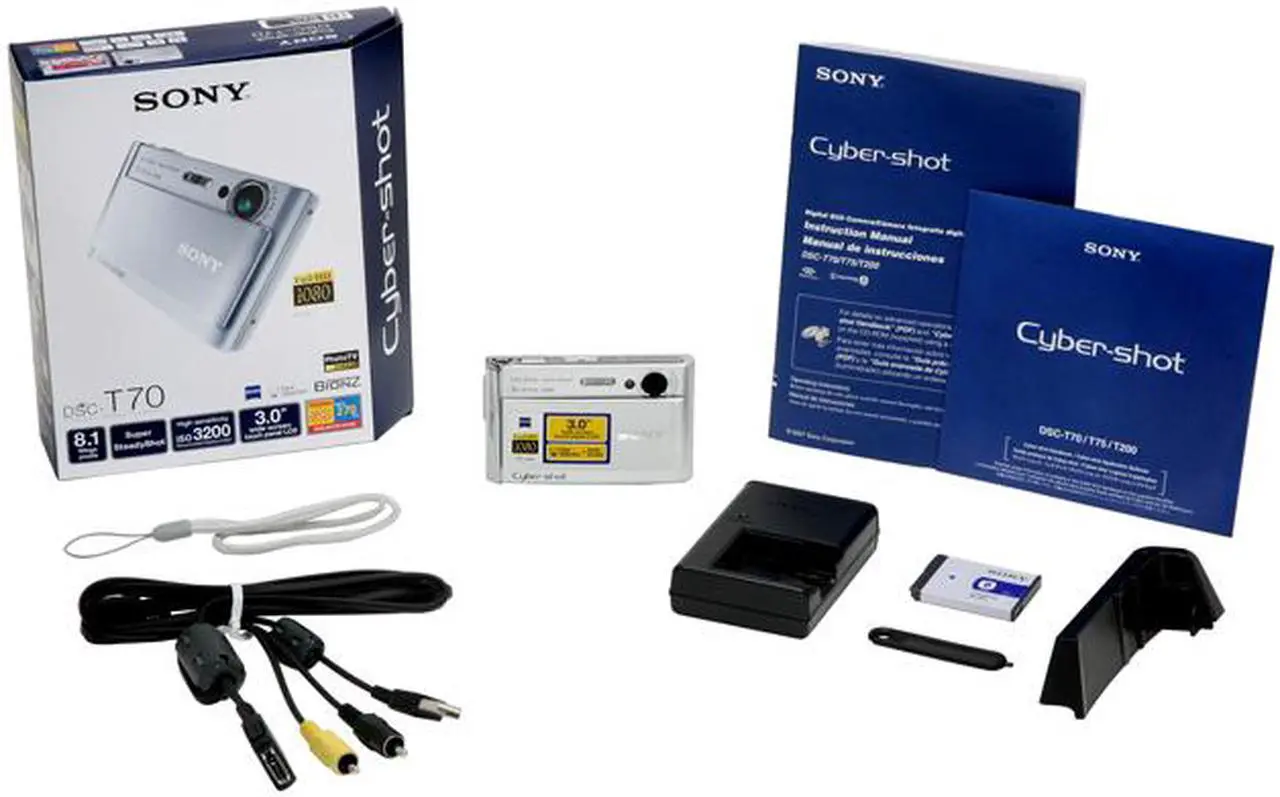 Open Box: SONY Cyber-Shot T70 Silver 8.1 MP Digital Camera HDTV Output ...