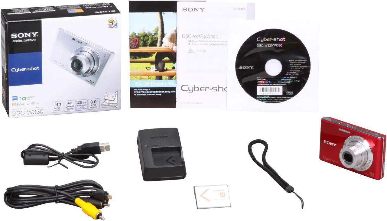 SONY Cyber-shot DSC-W330 Red 14.1 MP 26mm Wide Angle Digital Camera ...