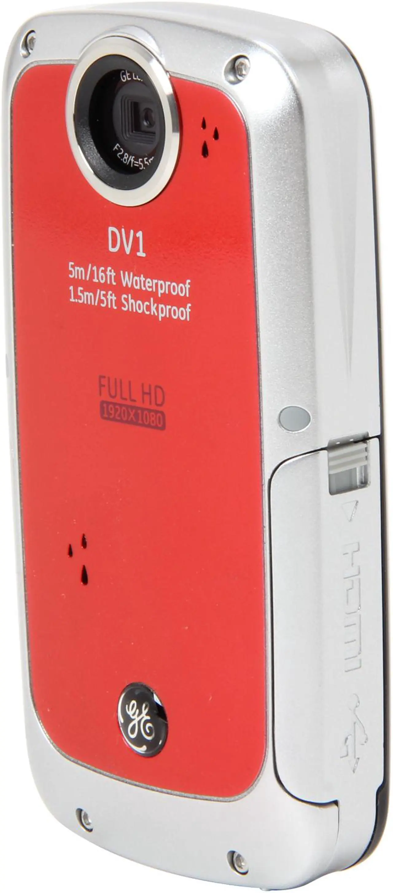 GE DV1-VR Velvet Red Waterproof / Shockproof 1080P Pocket Video Camera ...