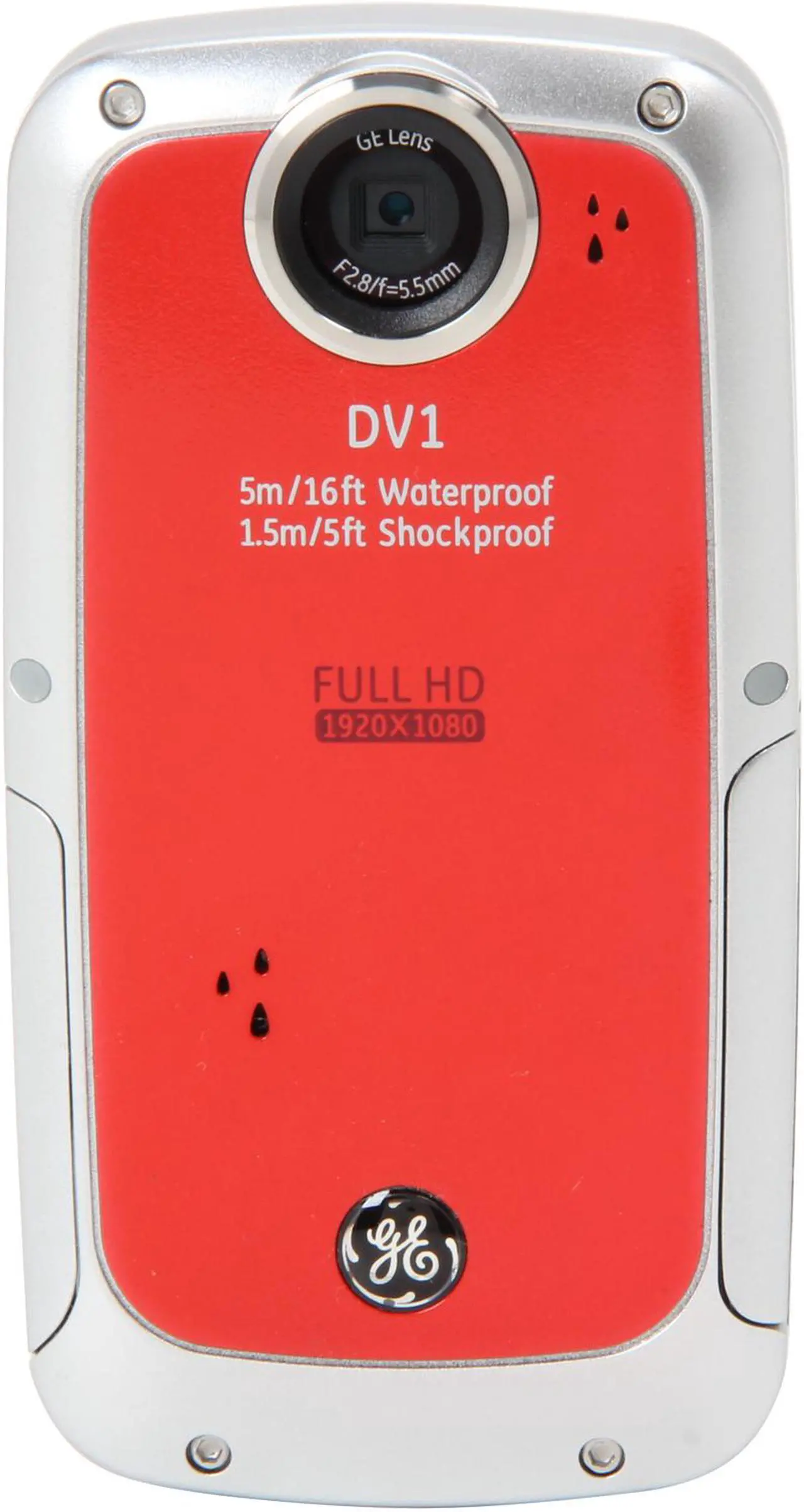GE DV1-VR Velvet Red Waterproof / Shockproof 1080P Pocket Video Camera ...