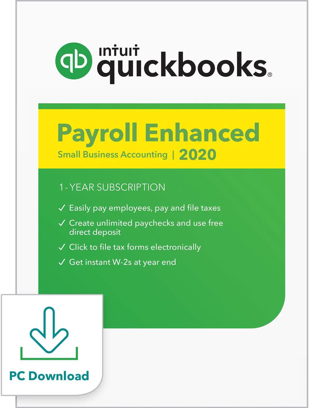 Intuit QuickBooks Desktop Payroll Enhanced 2020, 1 Year Subscription ...